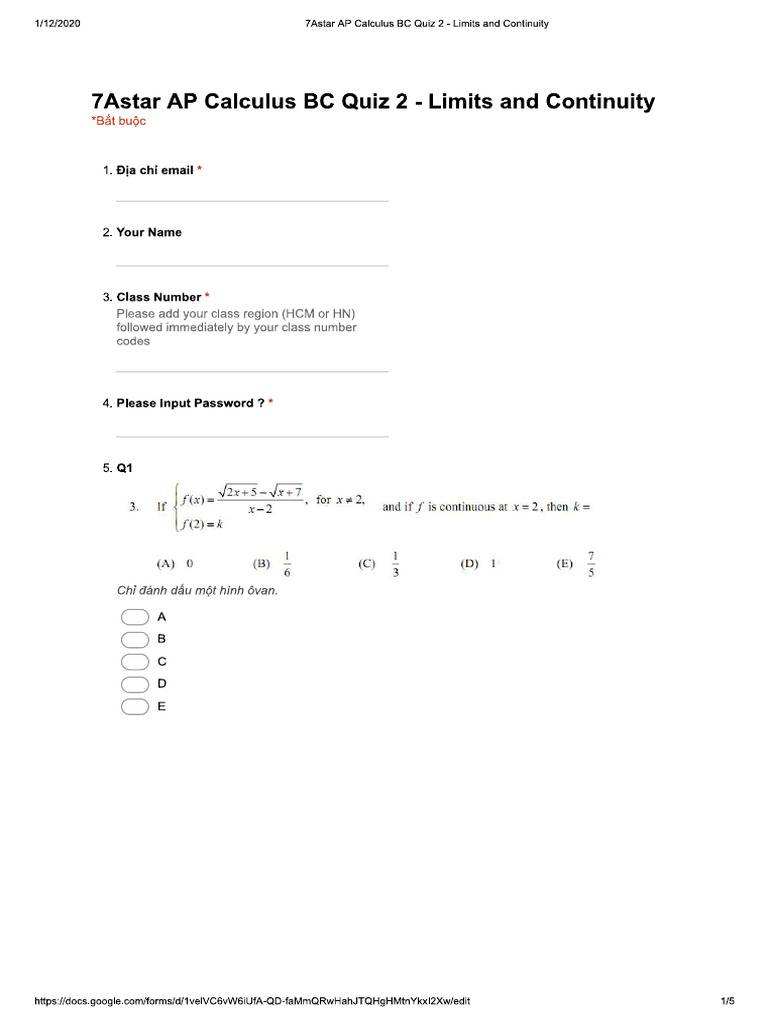 Quiz 2A Calculus | PDF