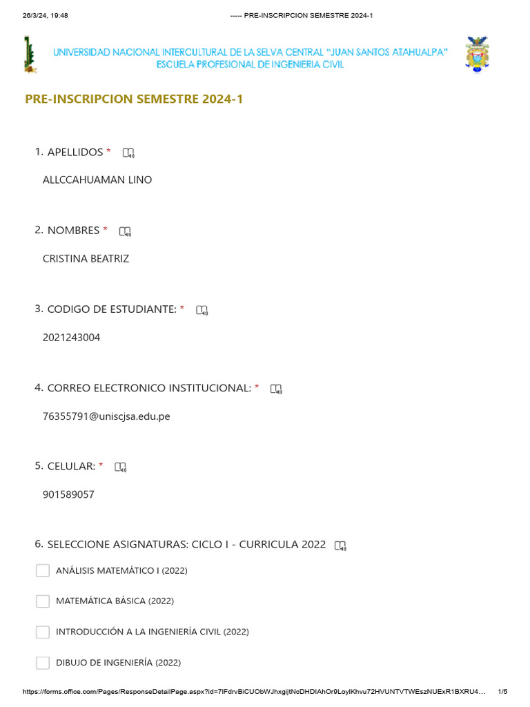 PRE-INSCRIPCION SEMESTRE 2024-1 | PDF
