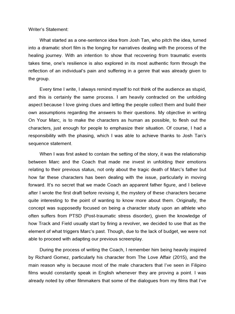 Writer's Statement Sa On Your Marc | PDF