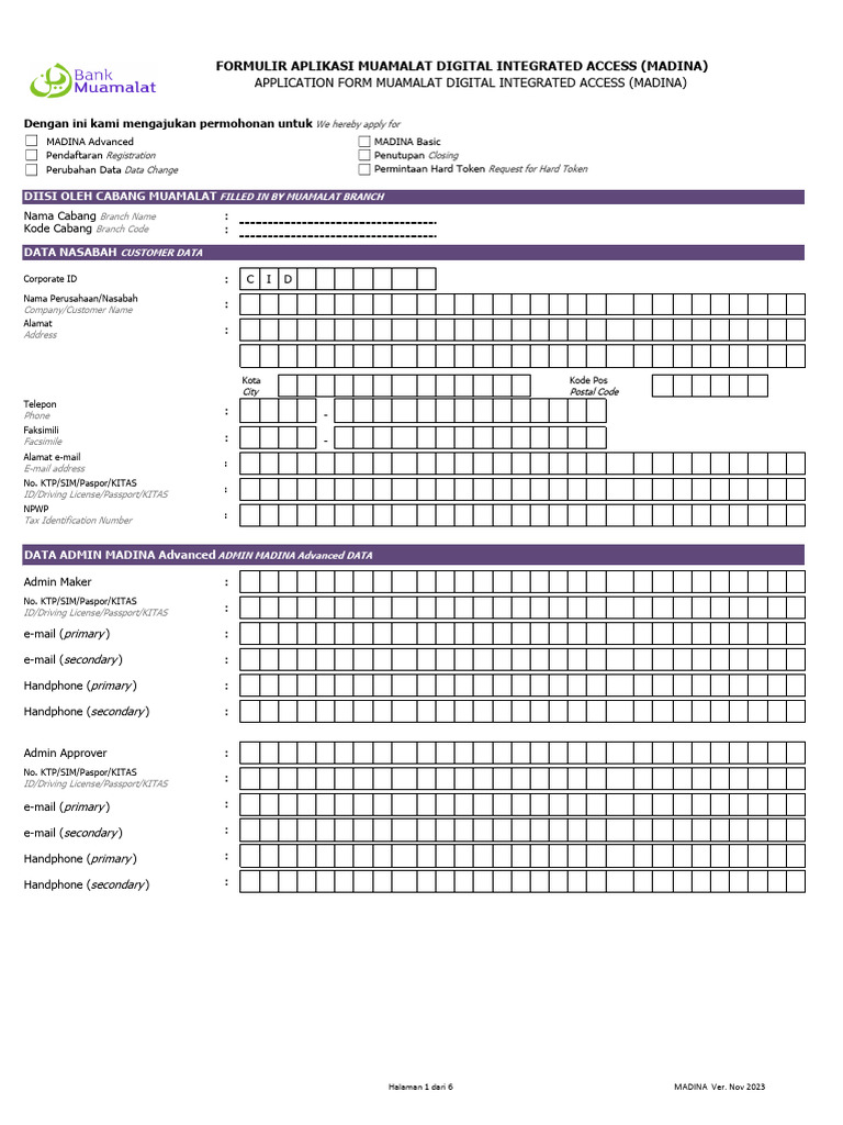 Formulir Aplikasi MADINA Muamalat | PDF