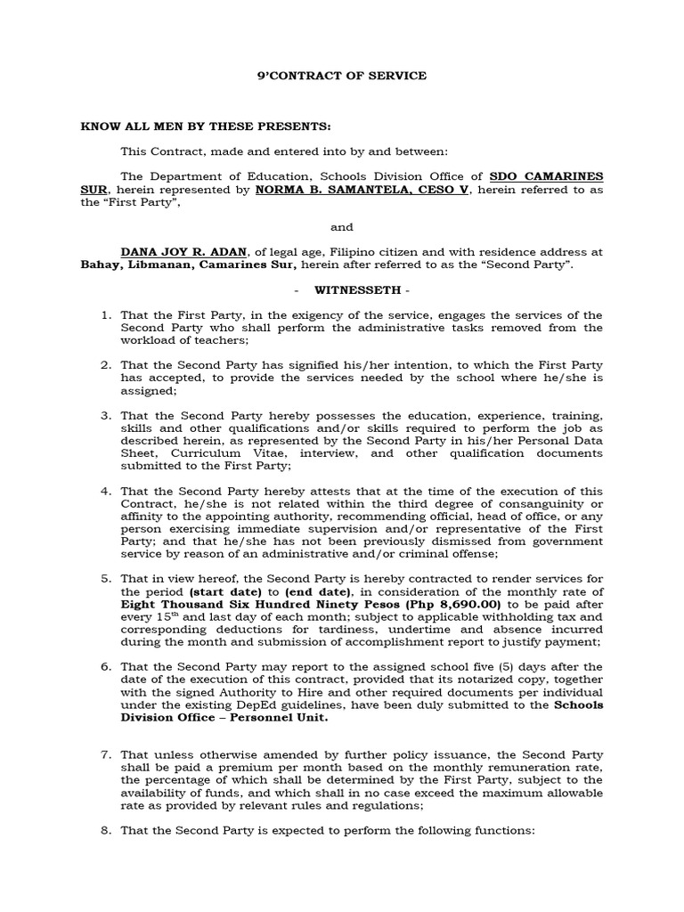 3 CONTRACT OF SERVICE | PDF | Justice | Crime & Violence