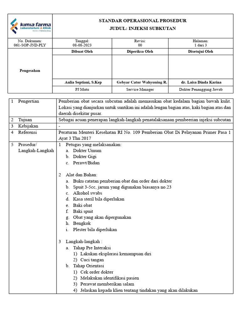 Sop Injeksi Subkutan | PDF | Sains & Matematika