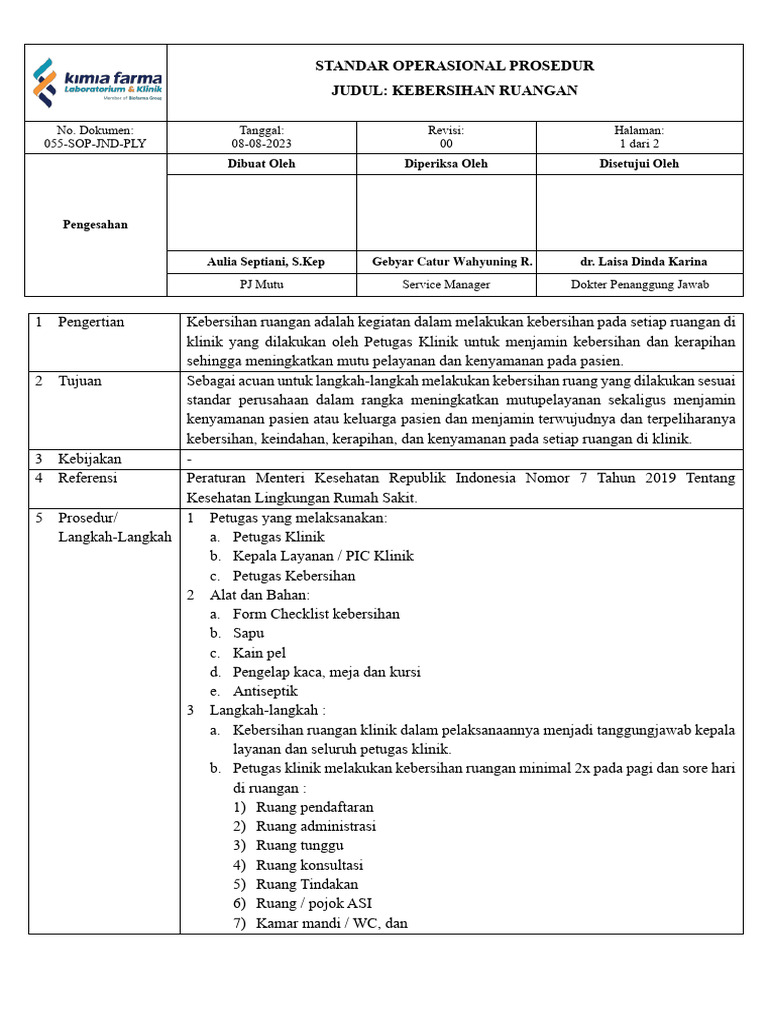 Sop Kebersihan Ruangan | PDF | Griya & Taman | Sains & Matematika