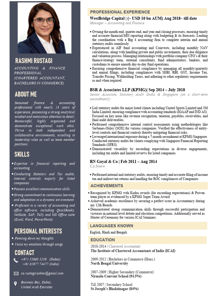 CV Rashmi Rustagi | PDF | Accounting | Audit