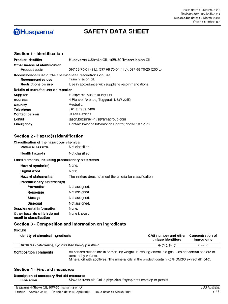Safety Data Sheet: Section 1 - Identification | PDF | Chemical Substances | Safety