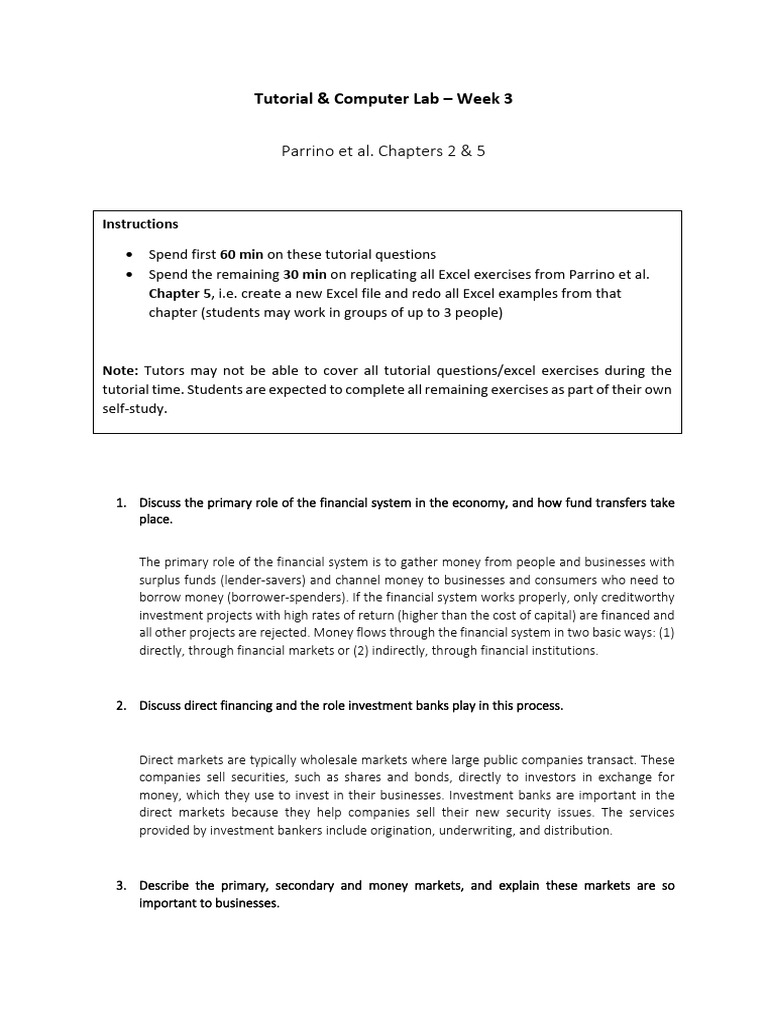 Acst6003 Week3 Tutorial Computer Lab Solutions Pdf Financial Markets Securities Finance 9582
