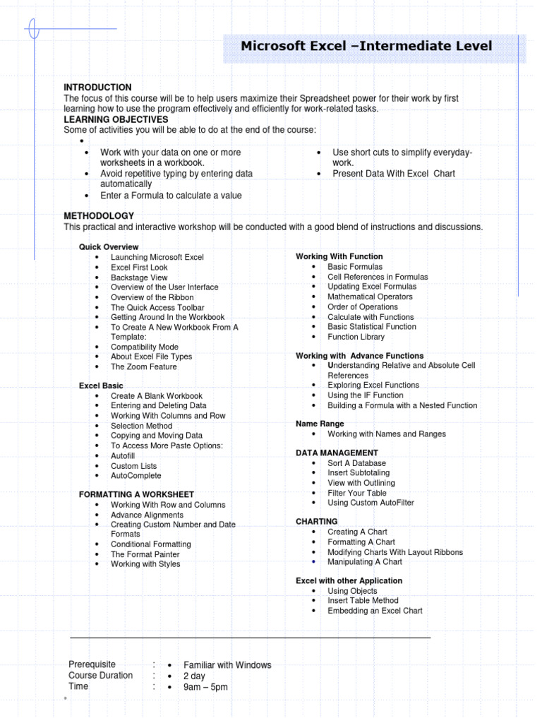 Excel Int 2days | PDF | Microsoft Excel | Computing