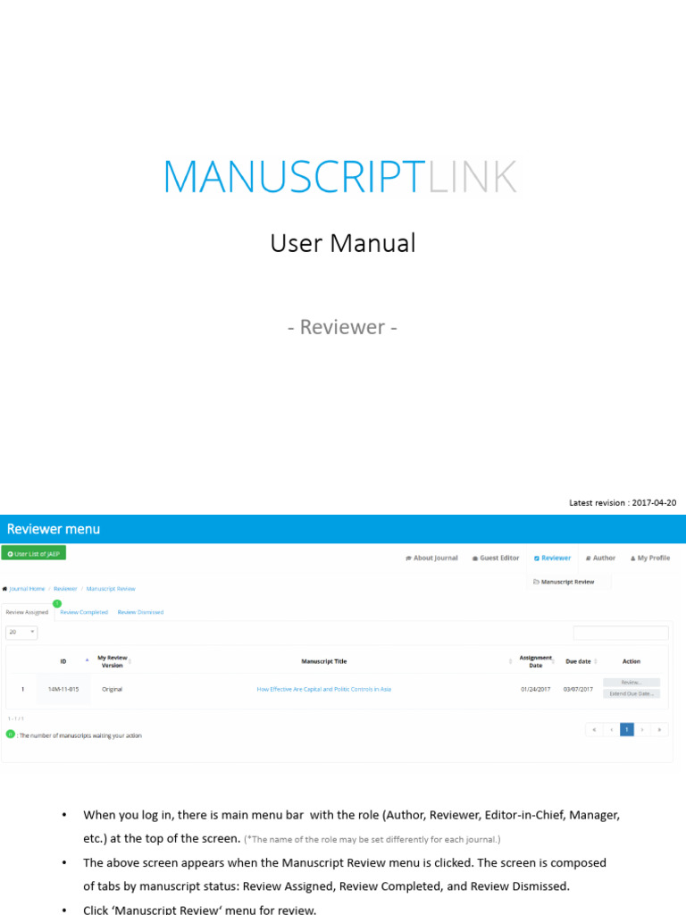 ManuscriptLink Reviewers en | PDF | Button (Computing) | Menu (Computing)