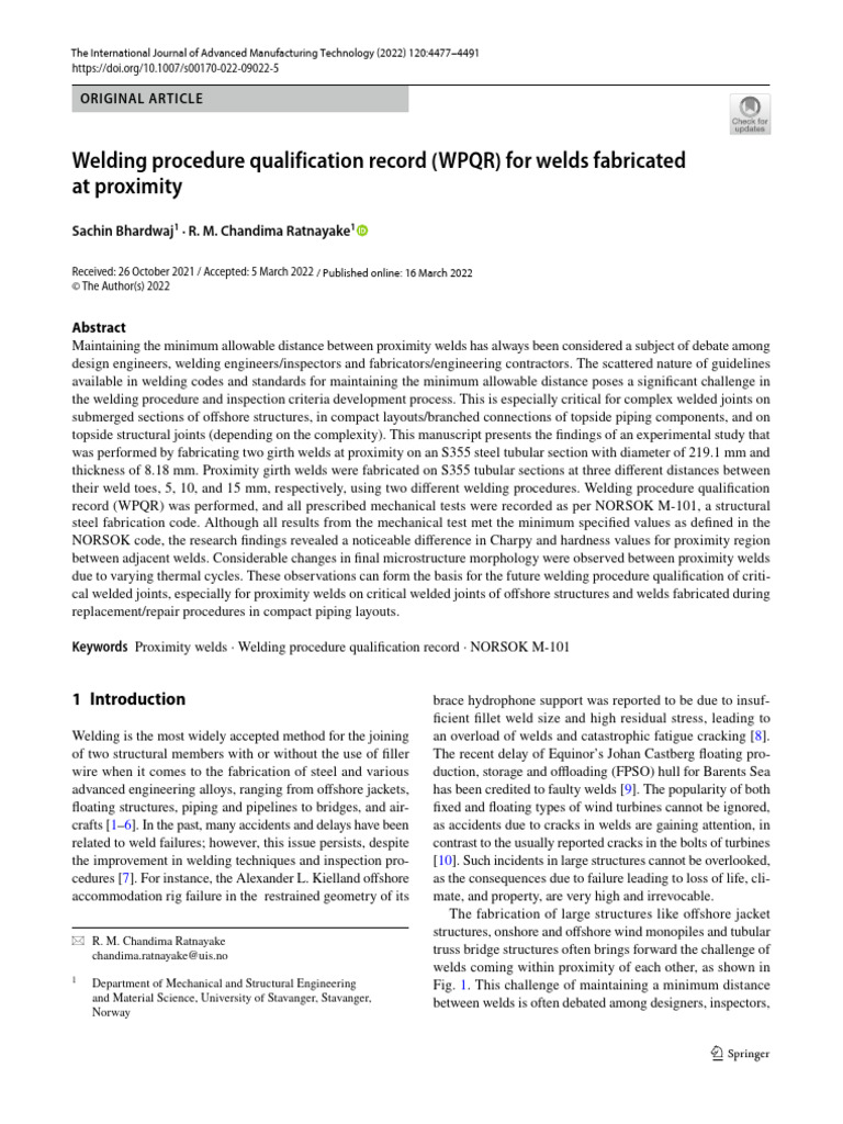 Welding Procedure Qualification Record (WPQR) For Welds Fabricated at Proximity | PDF | Welding ...