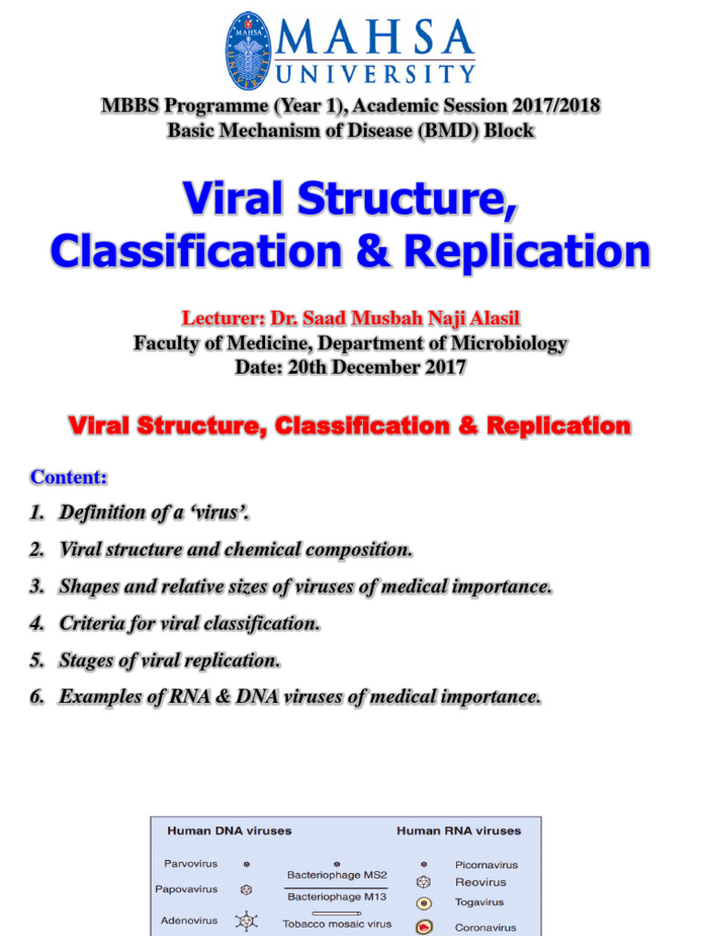 17-18 Viral Structure, Classification & Replication MBBS-1 BMD (DR. SAAD) FINAL | PDF | Virus ...