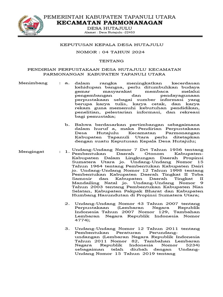 SK Perpus Desa Parsorminan | PDF