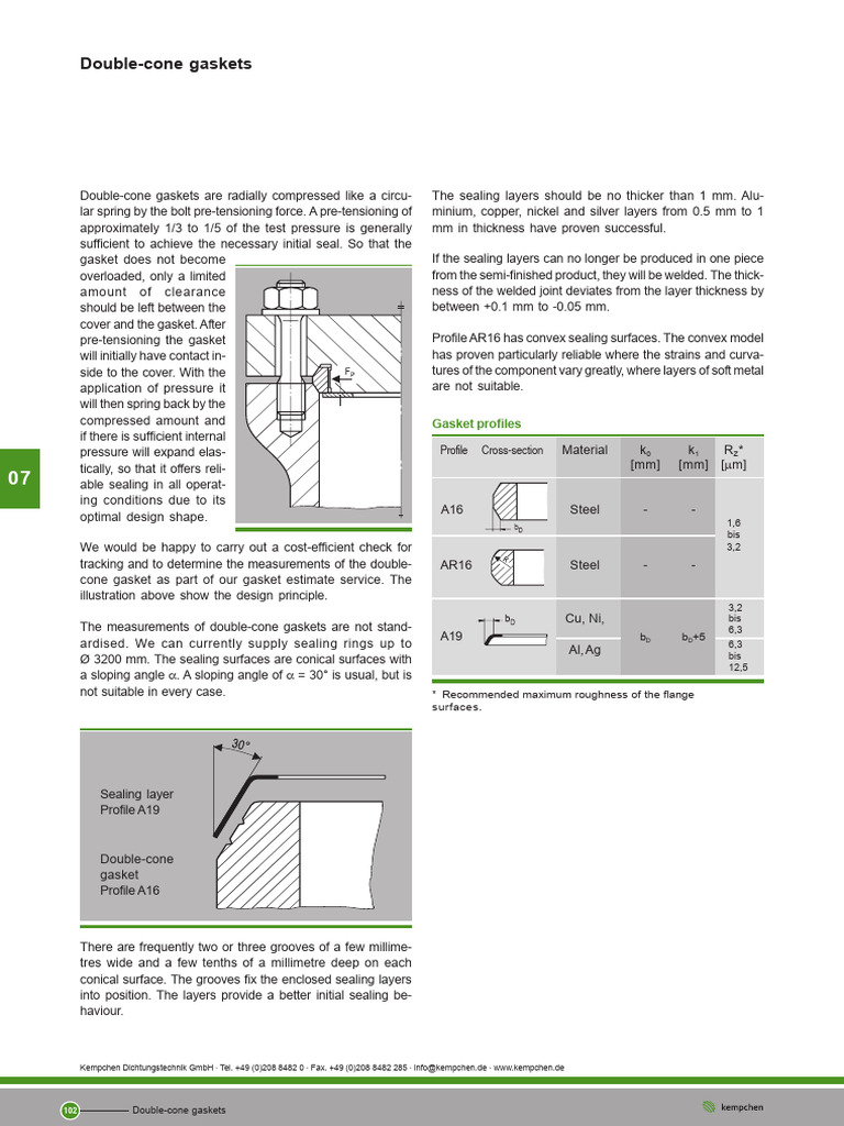 Double-Cone Gaskets Overview and Specs | PDF | Materials | Mechanical ...