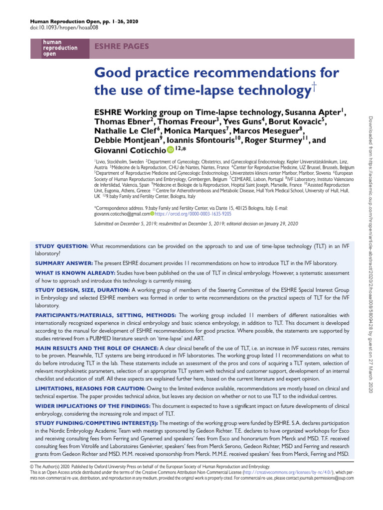 Good Practice Recommendations For The Use of Time Lapse Technology 2020 ...