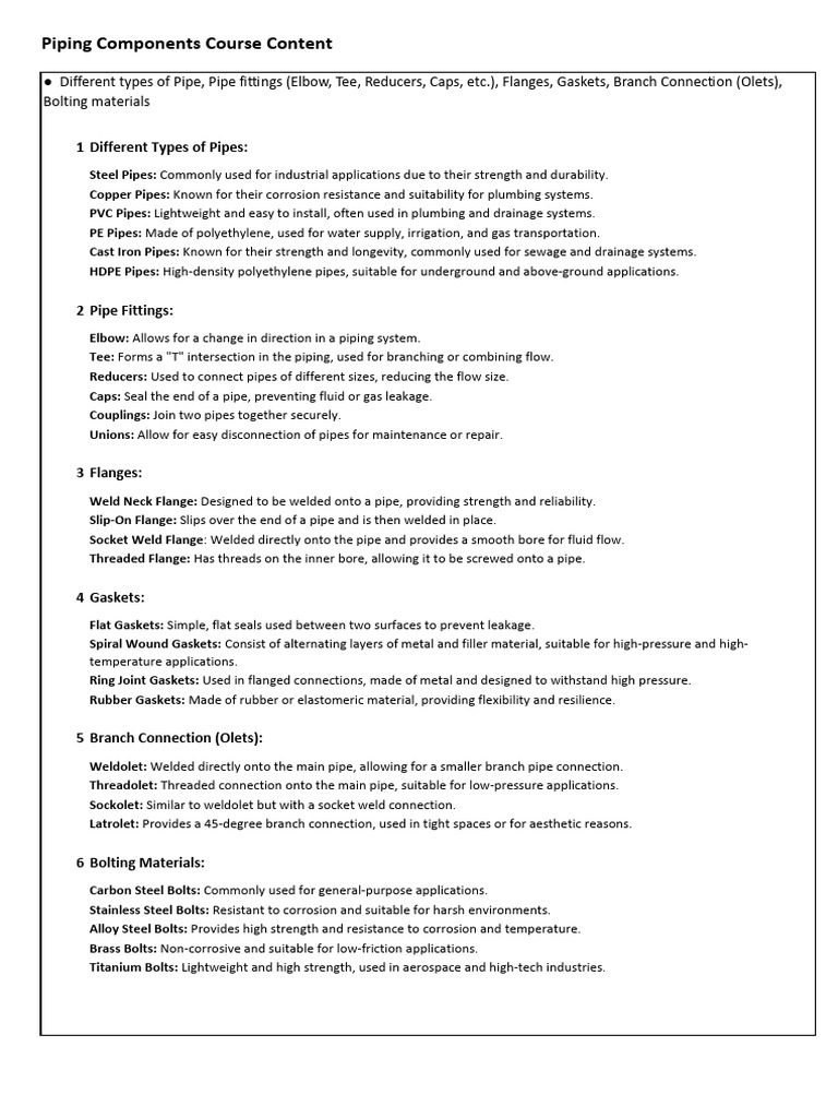 Piping Components NOTES | PDF | Heat Treating | Pipe (Fluid Conveyance)