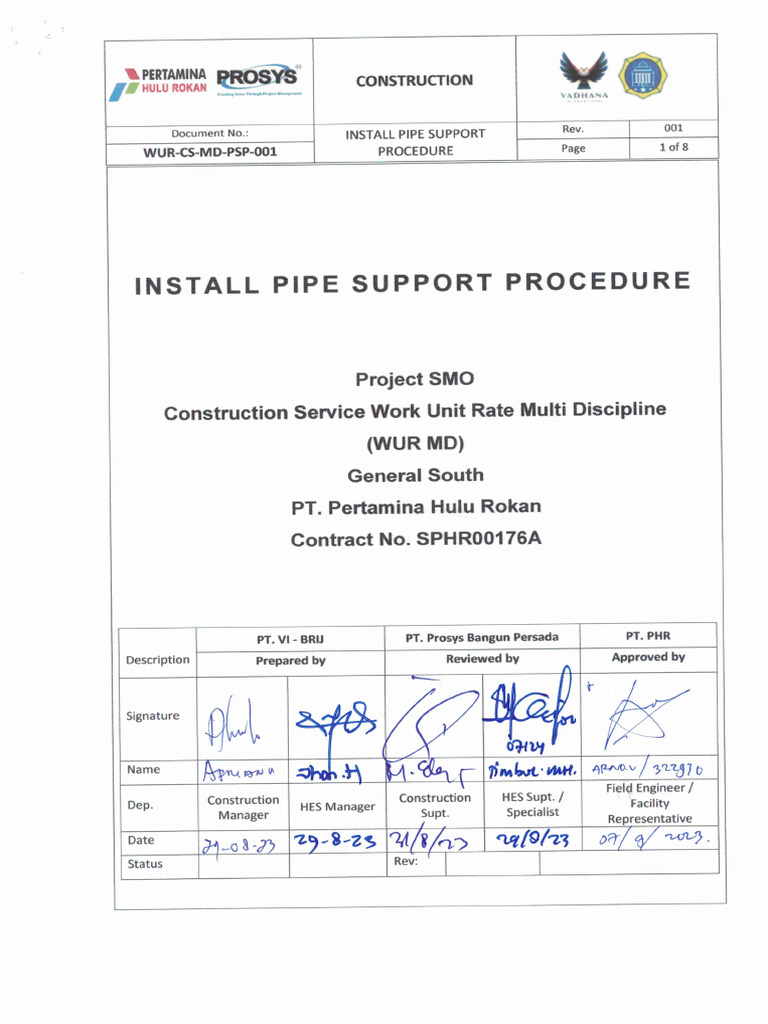 SOP Install Pipe Support Procedure | PDF