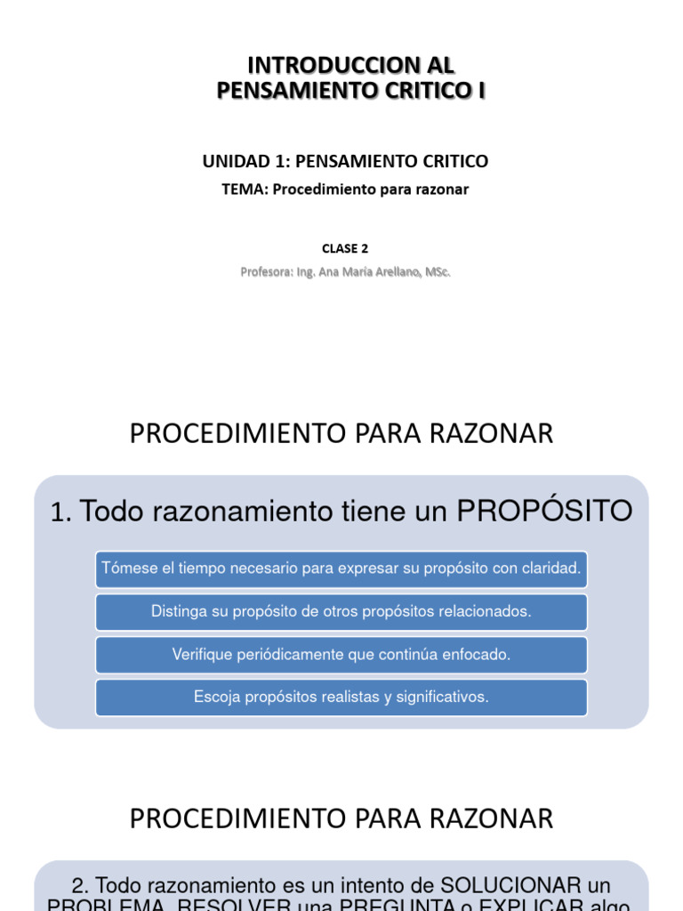Clase 2 Procedimientos para razonar | PDF | Pensamiento crítico | Pensamiento