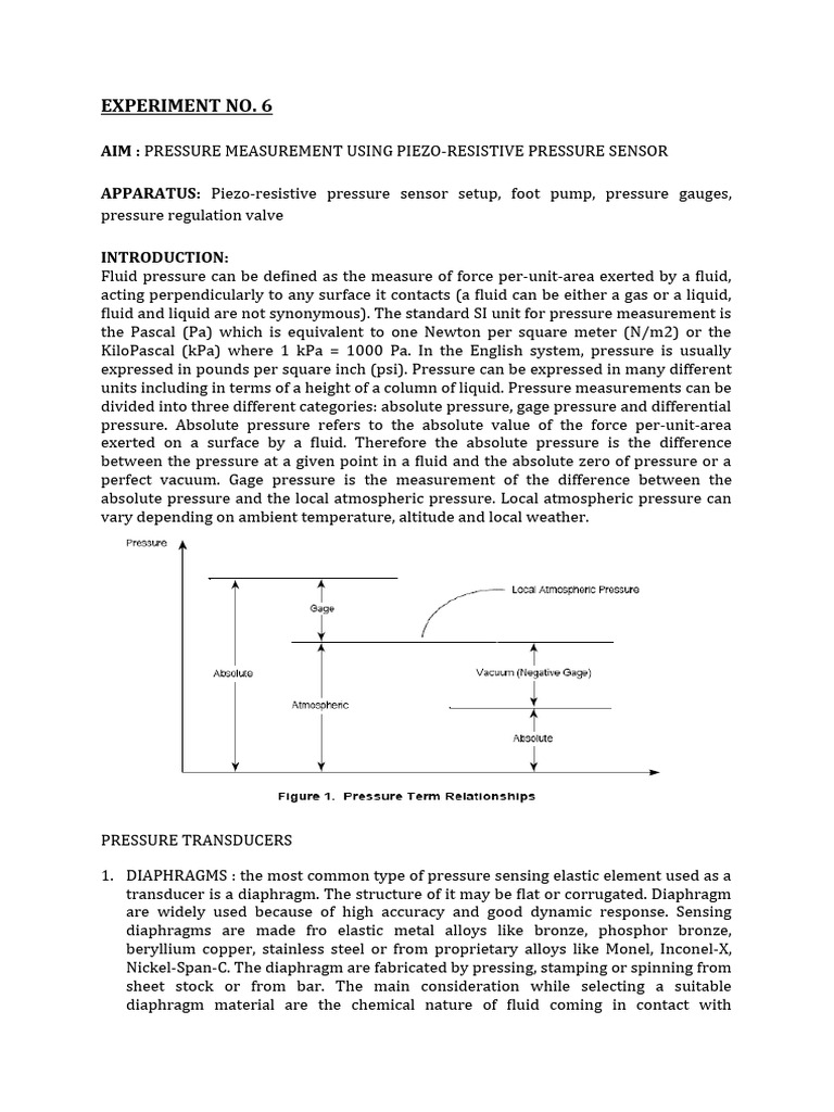 Expt 6. Pressure Measurement Using Piezo-Resistive Pressure Sensor ...