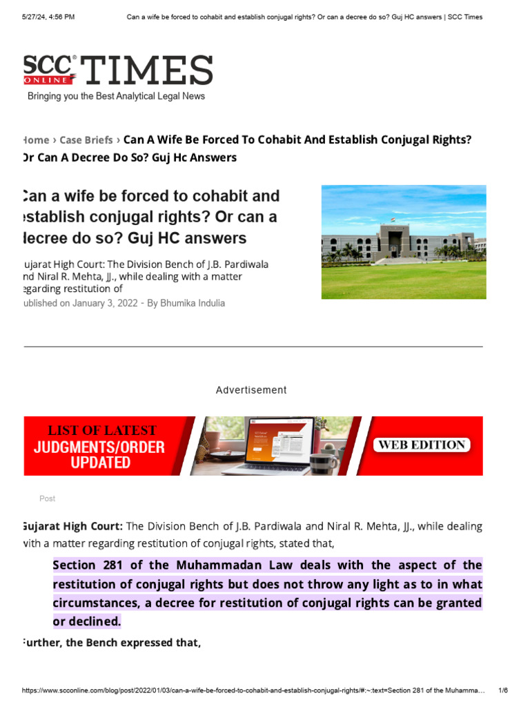 Gujarat HC on Conjugal Rights and Cohabitation | PDF | Marriage | Lawsuit