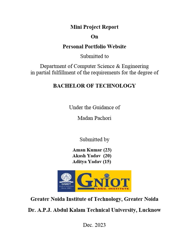 Front Page_Mini_Project | PDF