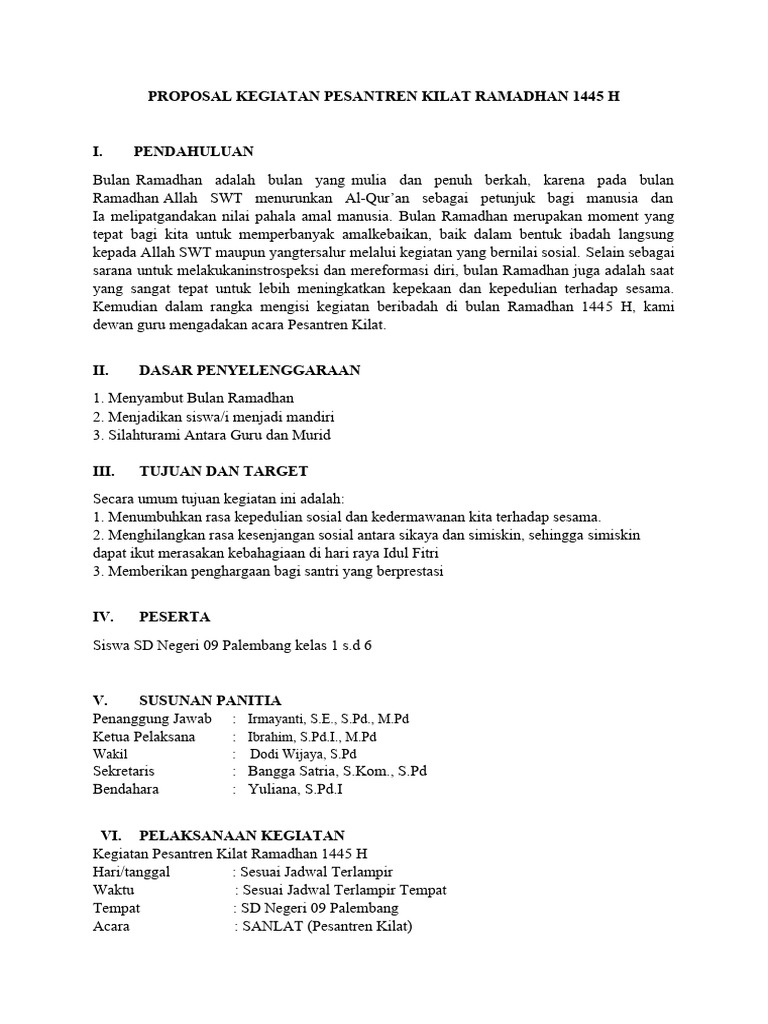 Proposal Kegiatan Pesantren Kilat Ramadhan 1445 H | PDF | Karier ...