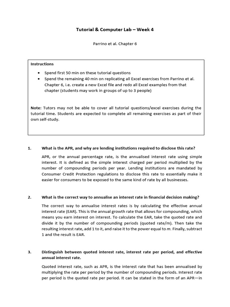 Acst6003 Week4 Tutorial Solutions | PDF | Present Value | Interest