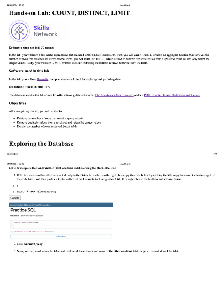COUNT, DISTINCT, LIMIT | PDF