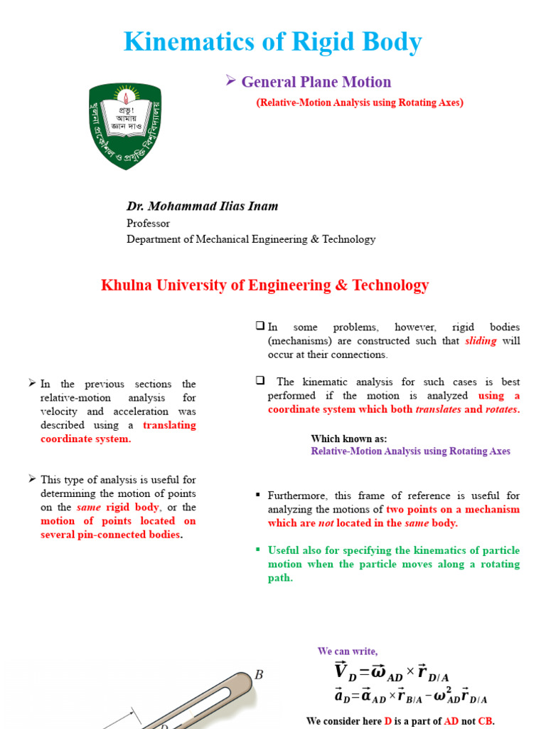 Kinematics - Relative Motion Analysis Using Rotating Axis | PDF | Kinematics | Rotation