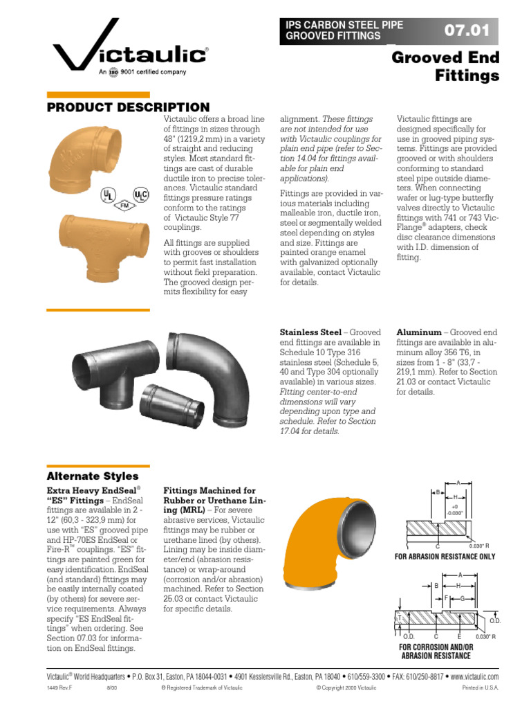 Grooved End Fittings: Product Description | PDF | Pipe (Fluid ...