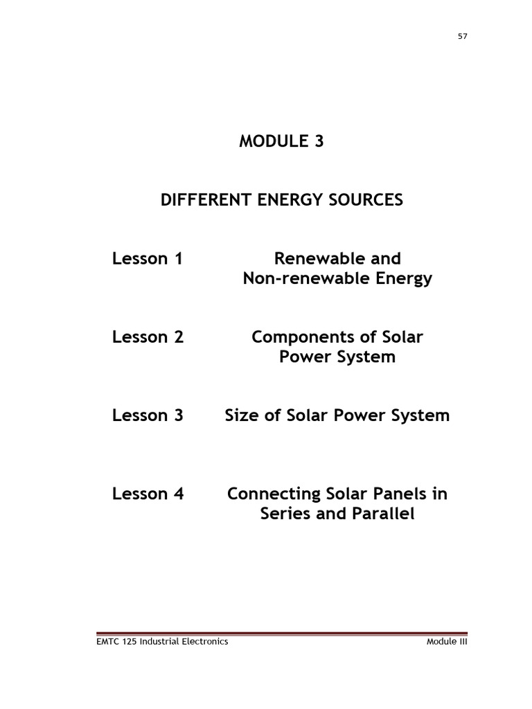 Module III Diff. Energy Sources | PDF | Photovoltaic System | Solar Panel
