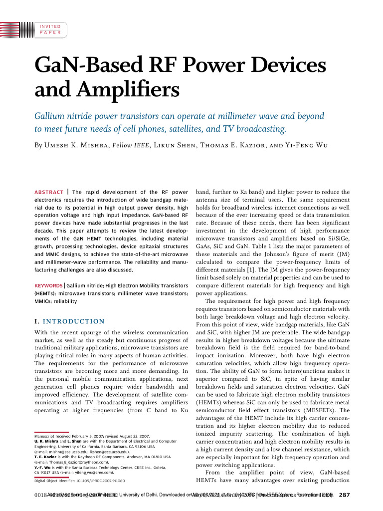GaN-Based RF Power Devices and Amplifiers | PDF | Mosfet | Field Effect ...
