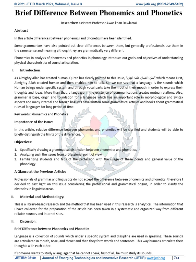 Difference Between Phonemics and Phonetics | PDF | Phonology | Phonetics