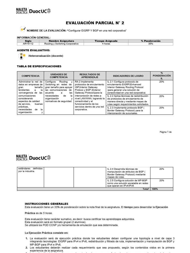 Evaluacion Parcial 2 | Descargar gratis PDF | Yo Pv6 | Enrutador (Computación)