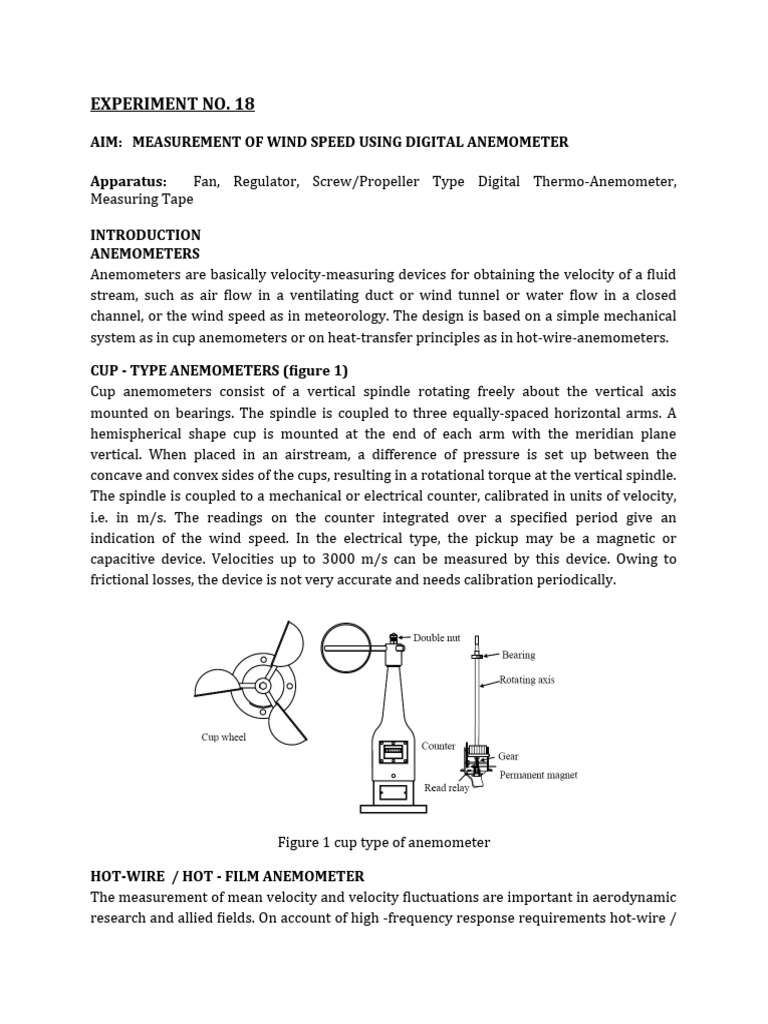 Expt 18. Measurement of Speed of Wind Using Digital Anemometer | PDF | Wind Speed | Electric ...