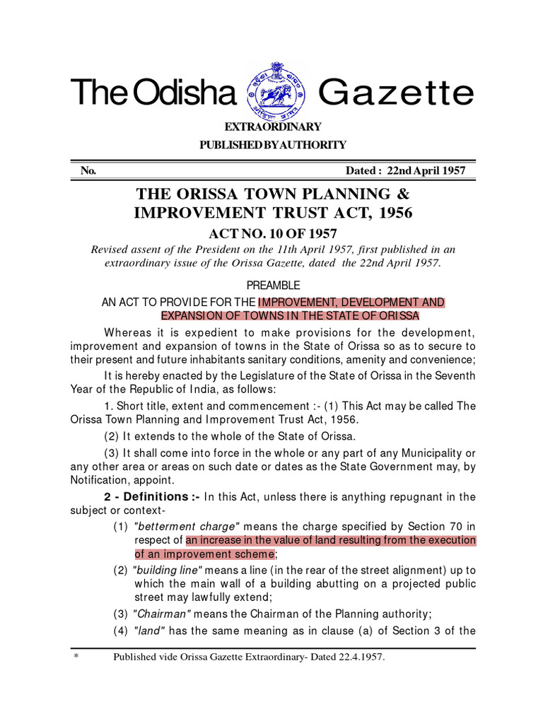 The Orissa Town Planning - Improvement Trust Act, 1956 | PDF | Quorum | Board Of Directors