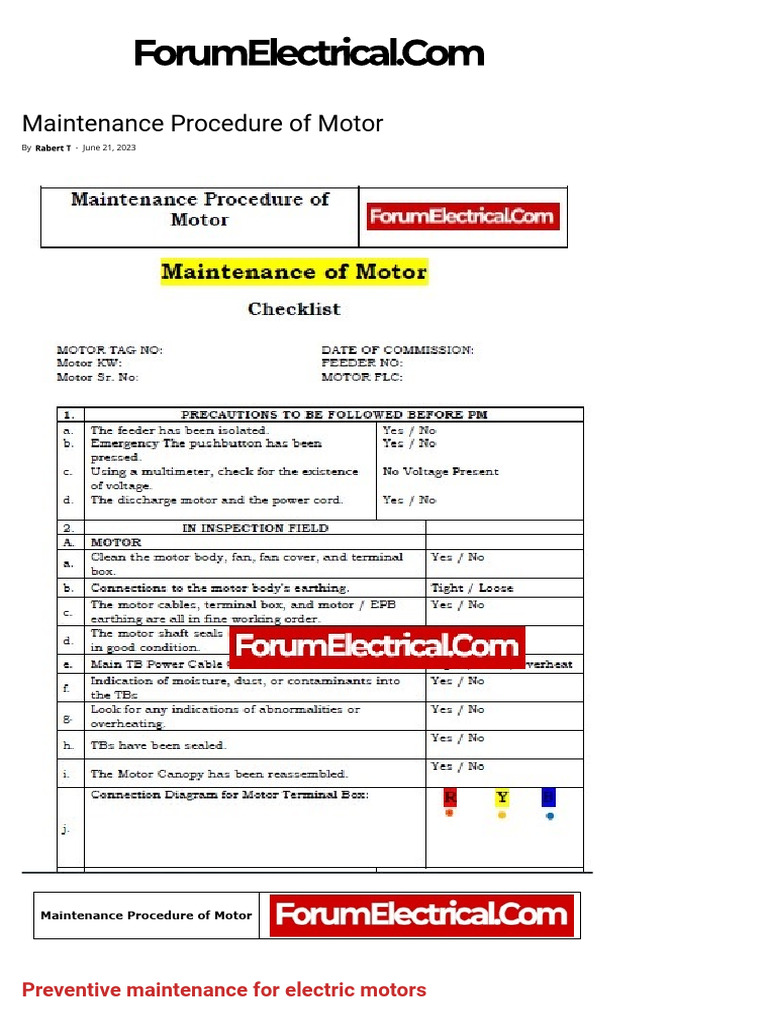 Maintenance Procedure of Motor | PDF | Electrician | Electrical Components