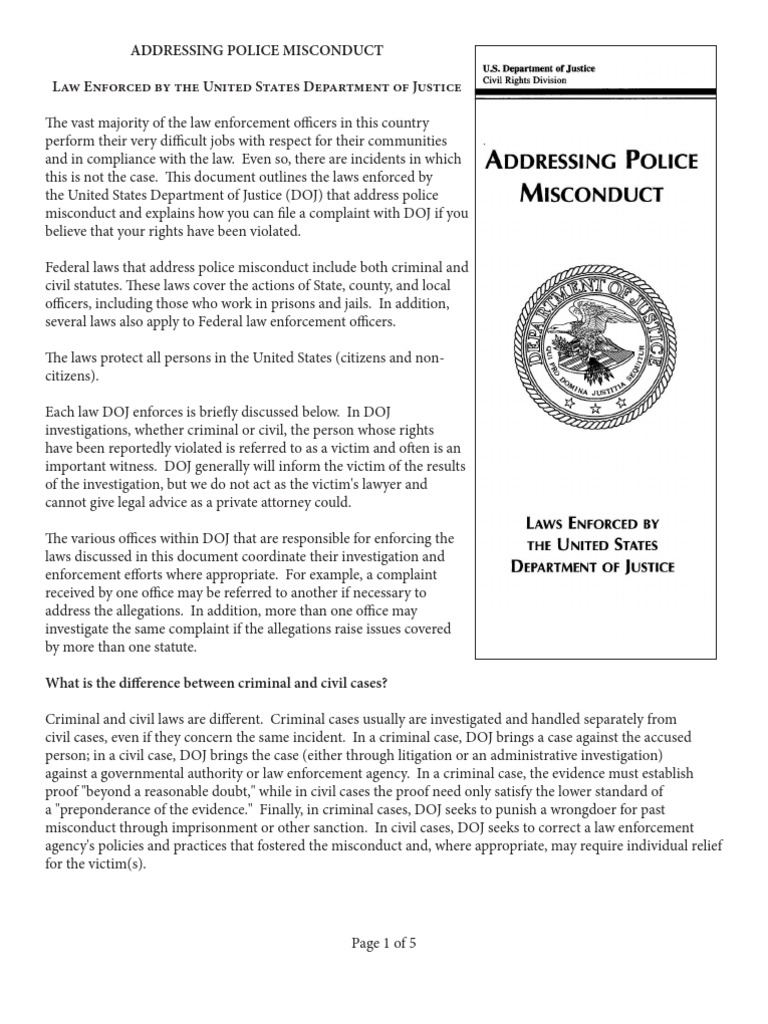 DOJ Guide to Police Misconduct Laws | PDF | Police Misconduct ...