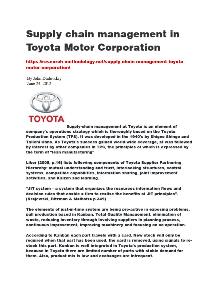 Toyota's Lean Supply Chain Strategies | PDF | Lean Manufacturing ...