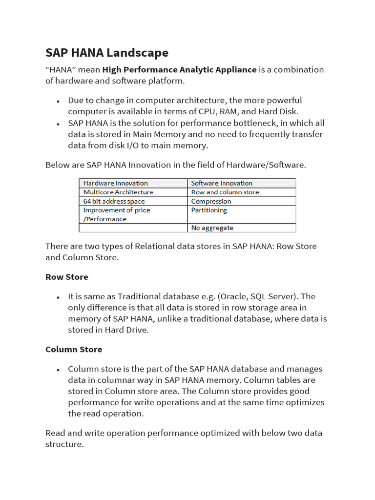 SAP HANA Architecture - 1 | PDF | Computer Data Storage | Databases