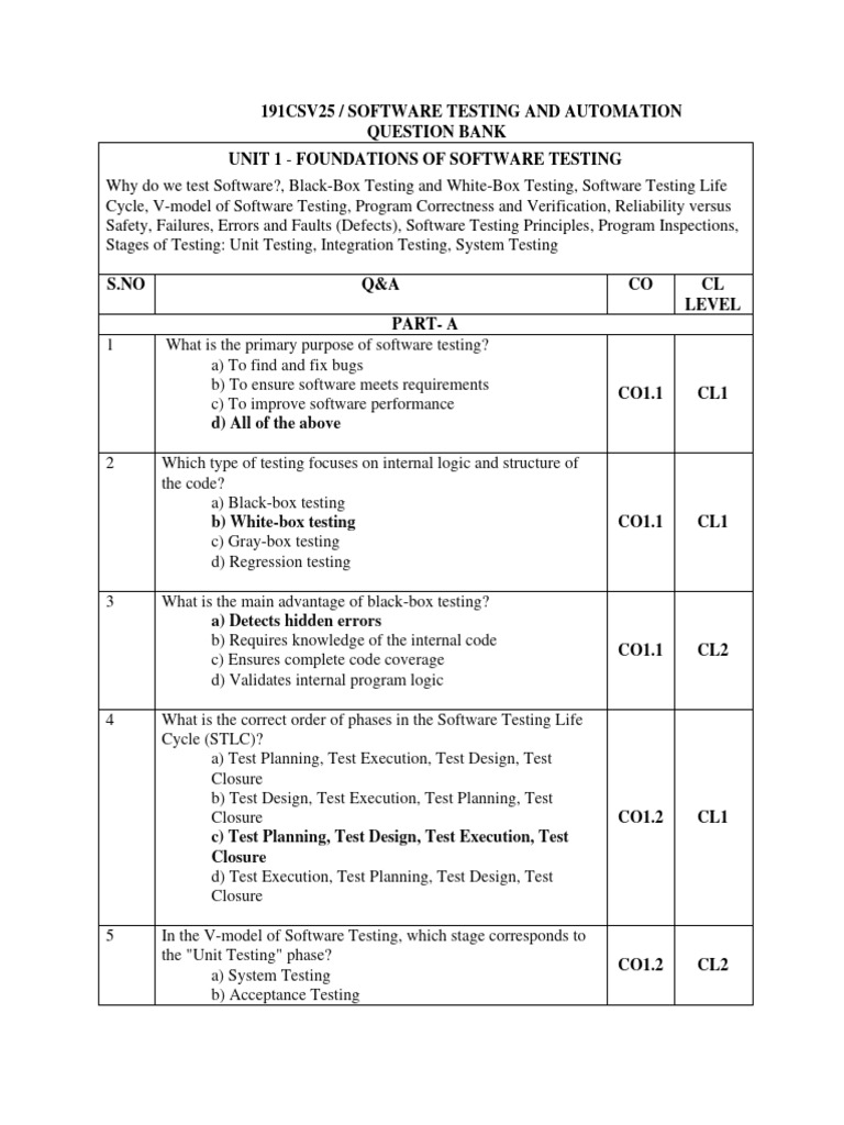 CSV25 Software Testing Question Bank | PDF | Software Testing ... CSV25 Software Testing Question Bank | PDF | Software Testing ...