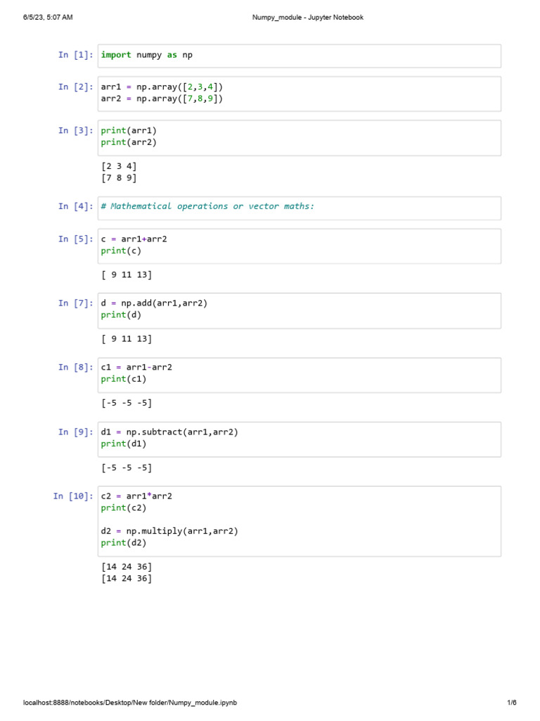 Numpy - Module - Jupyter Notebook | PDF | Abstract Algebra | Algebra Numpy - Module - Jupyter Notebook | PDF | Abstract Algebra | Algebra