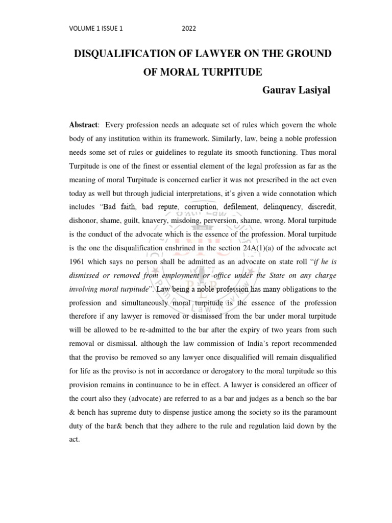 Disqualification For Advocate Under Moral Turpitute Ver 1 | PDF ...