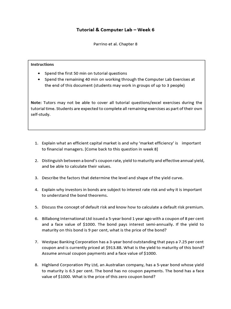 Acst6003-Week6 Tutorial | PDF | Bonds (Finance) | Yield (Finance)