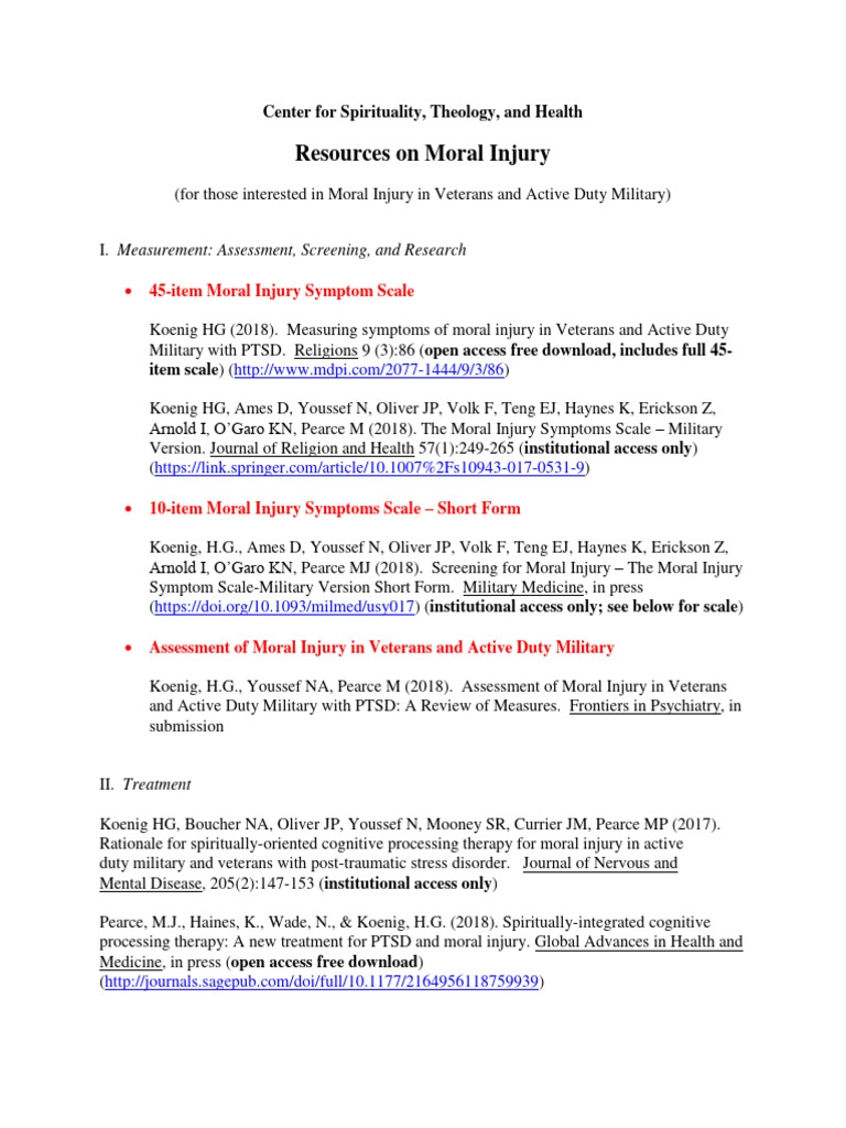 Moral Injury Resources for Military | PDF | Mental Disorder | Abnormal ...