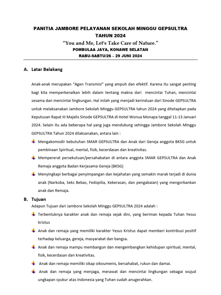 Jambore Sekolah Minggu GEPSULTRA 2024 | PDF