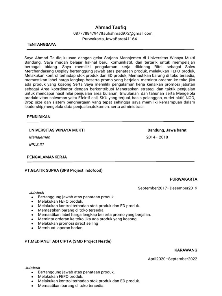 Contoh CV 2 | PDF | Bisnis