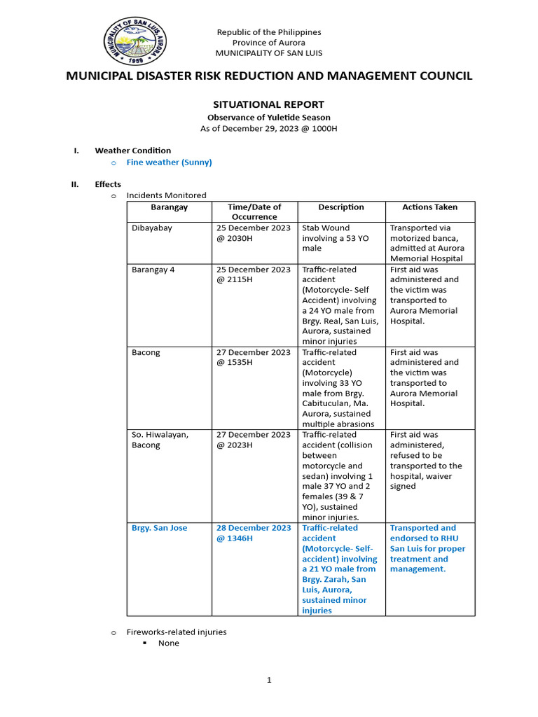 SitRep Yuletide | Download Free PDF | Emergency Management | Civil Defense