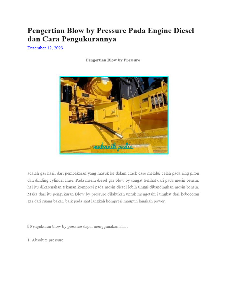 Pengertian Blow by Pressure Pada Engine Diesel dan Cara Pengukurannya | PDF