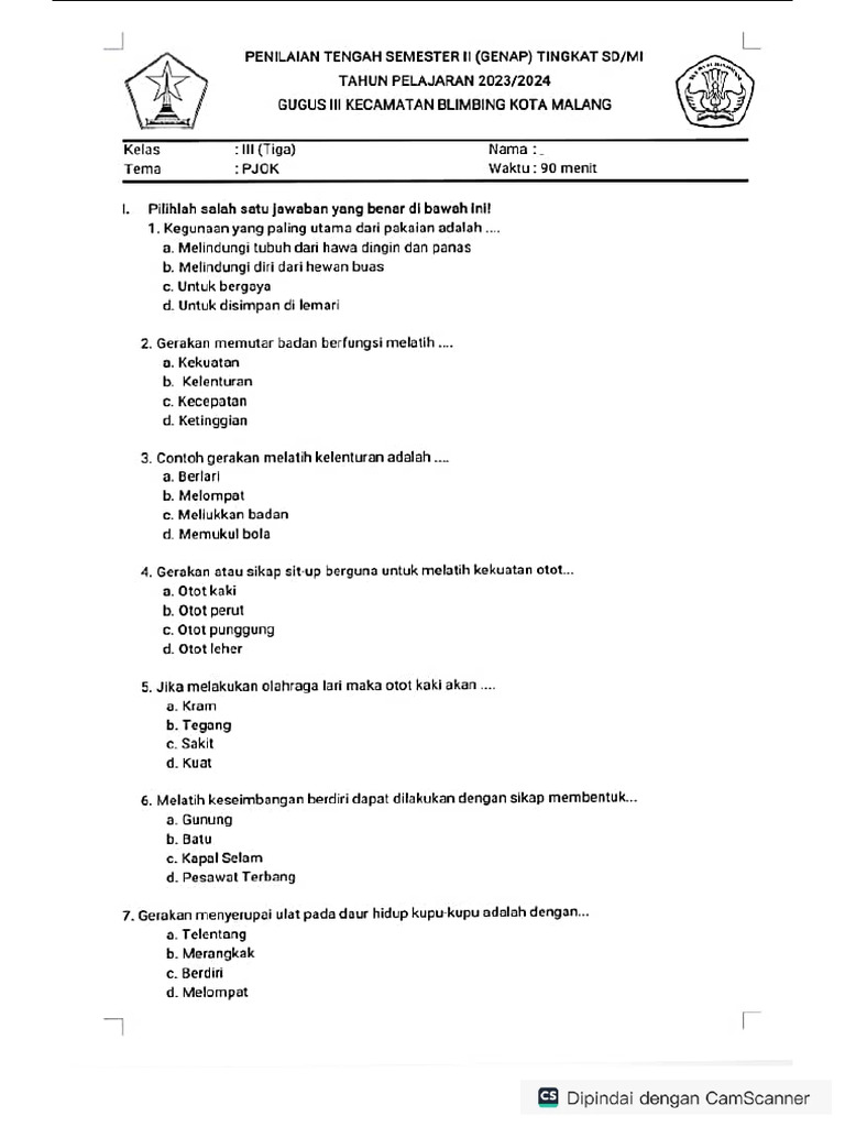 Soal Pjok Kelas 3 Semester 2 | PDF