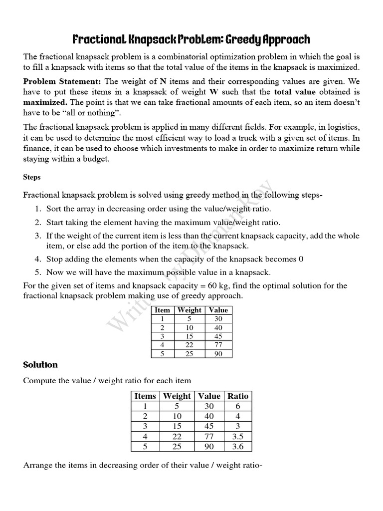 Fractional Knapsack Guide for Students | PDF | Mathematical Analysis ...