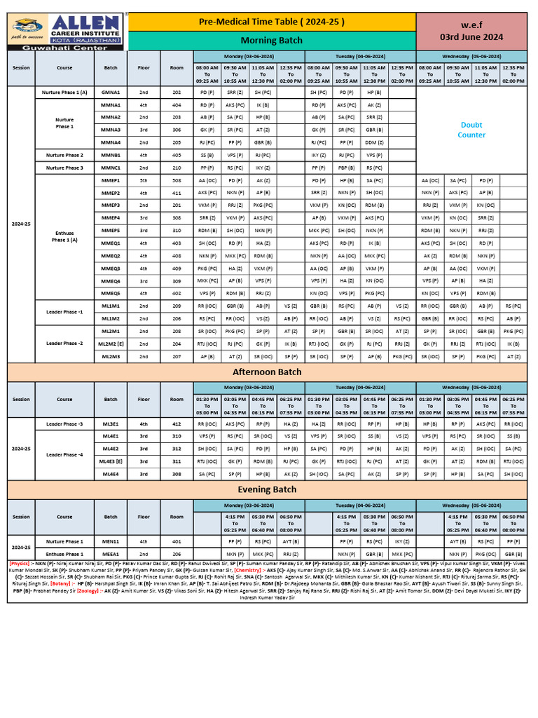 Pre - Medical-Time Table (03-06-24 To 05-06-24) | PDF